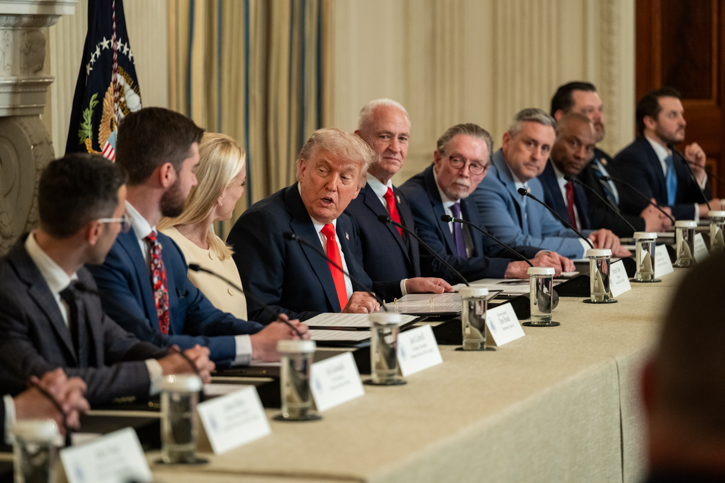 President Trump delivers remarks during a roundtable discussion with ...