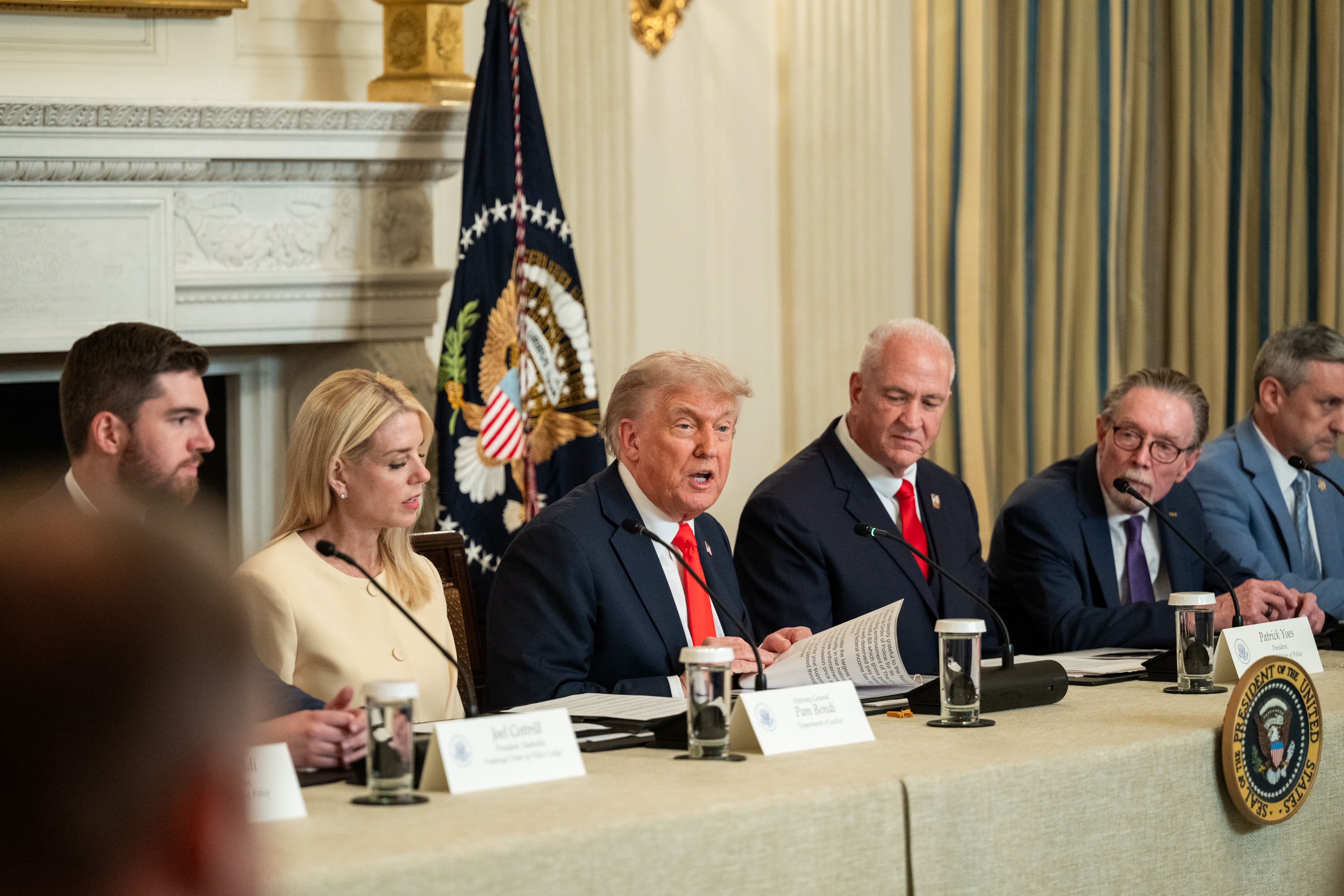 President Trump delivers remarks during a roundtable discussion with ...