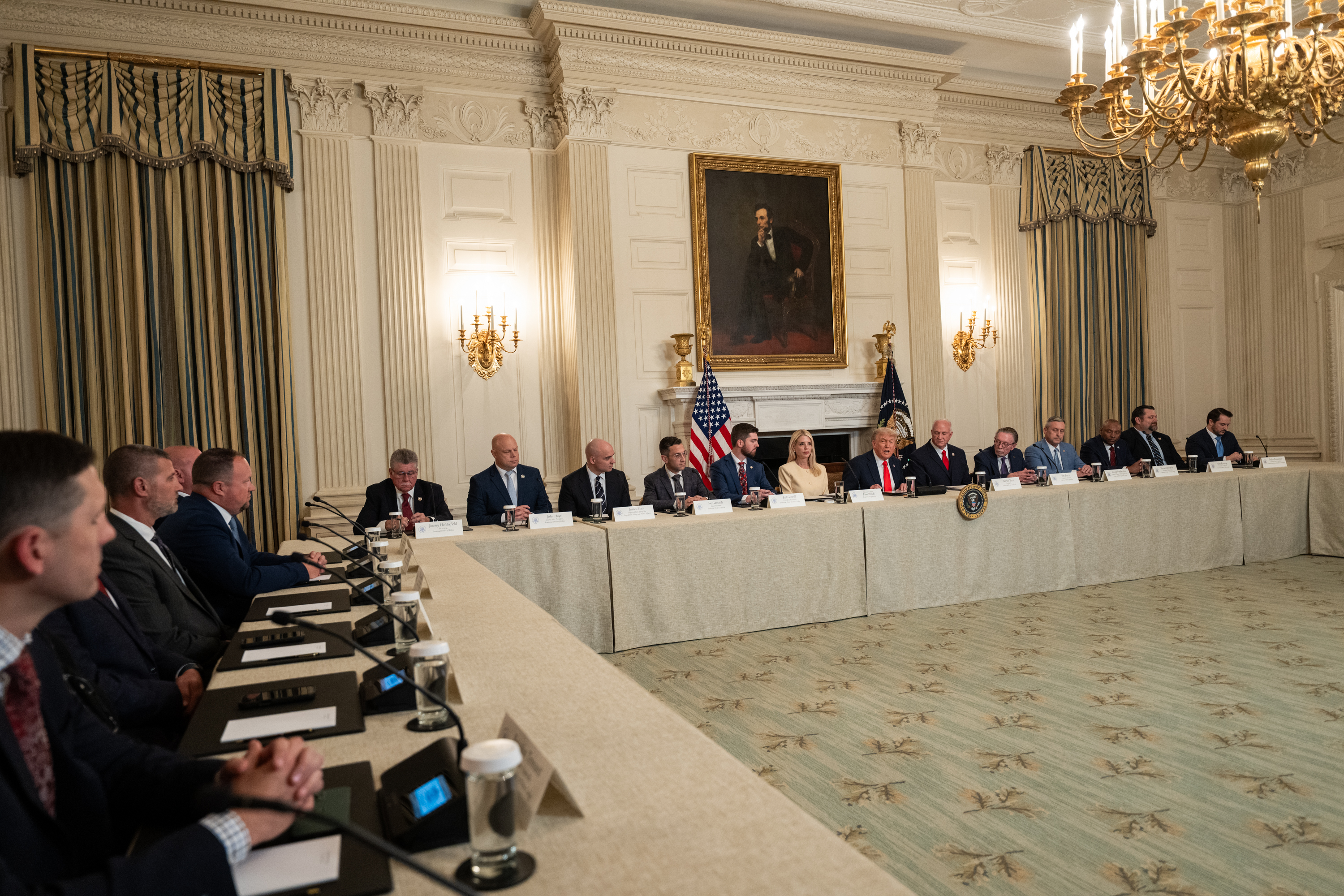 President Trump delivers remarks during a roundtable discussion with ...