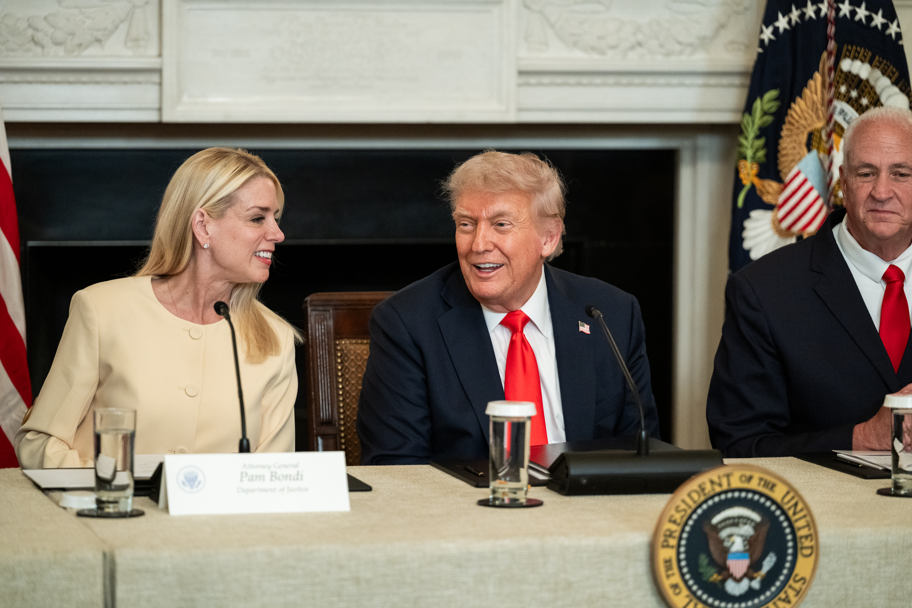 President Trump delivers remarks during a roundtable discussion with ...
