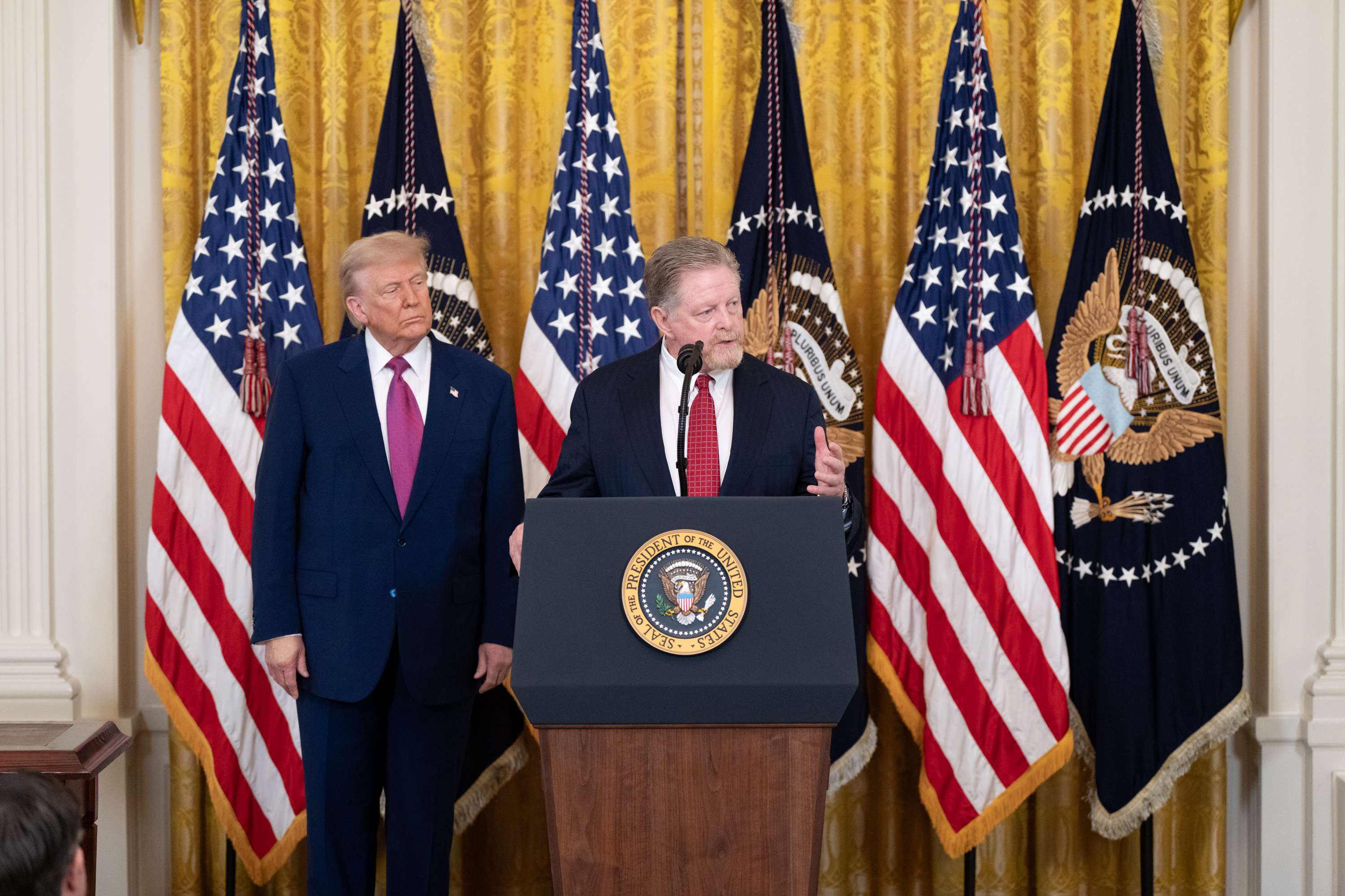President Donald Trump delivers remarks at a bill signing ceremony ...