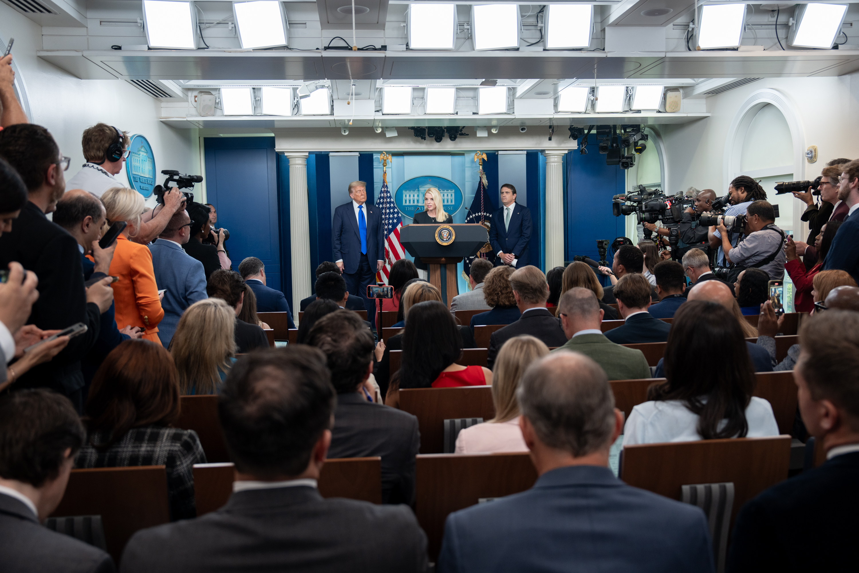President Donald Trump holds a press conference with Attorney General ...