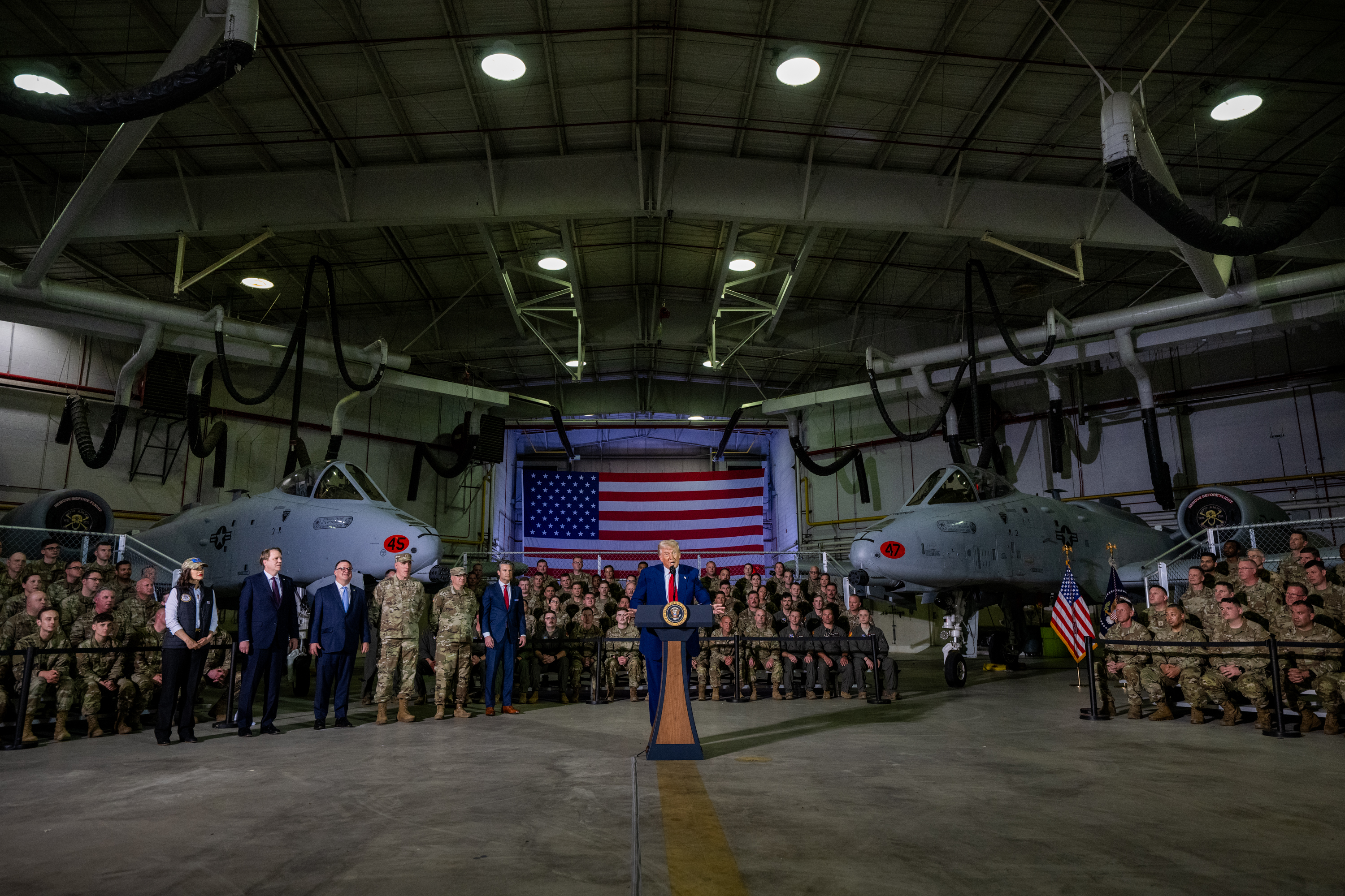 President Trump speaks at Selfridge Air National Guard Base in Harrison ...