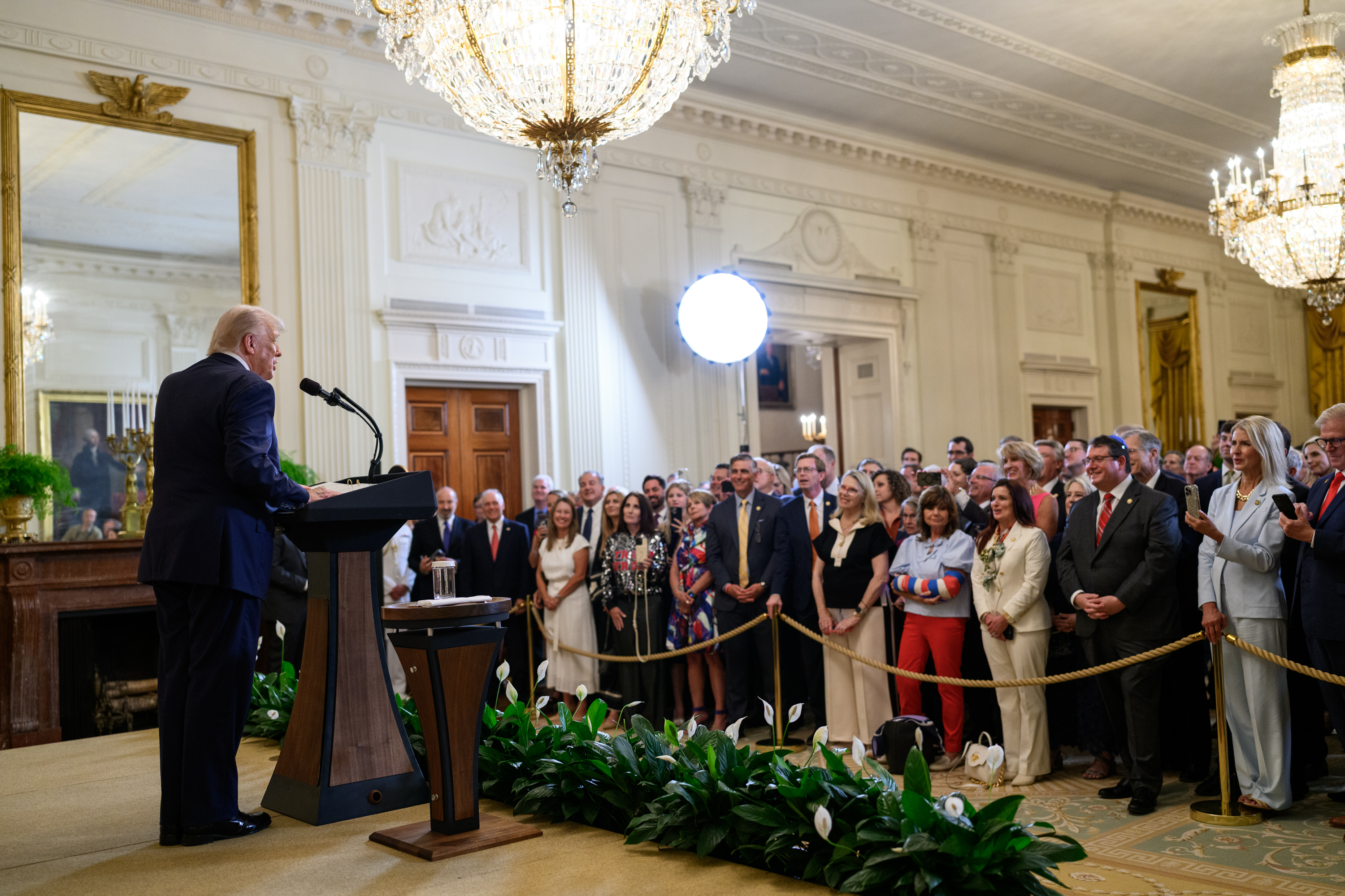 President Donald Trump delivers remarks at a reception for Republican ...