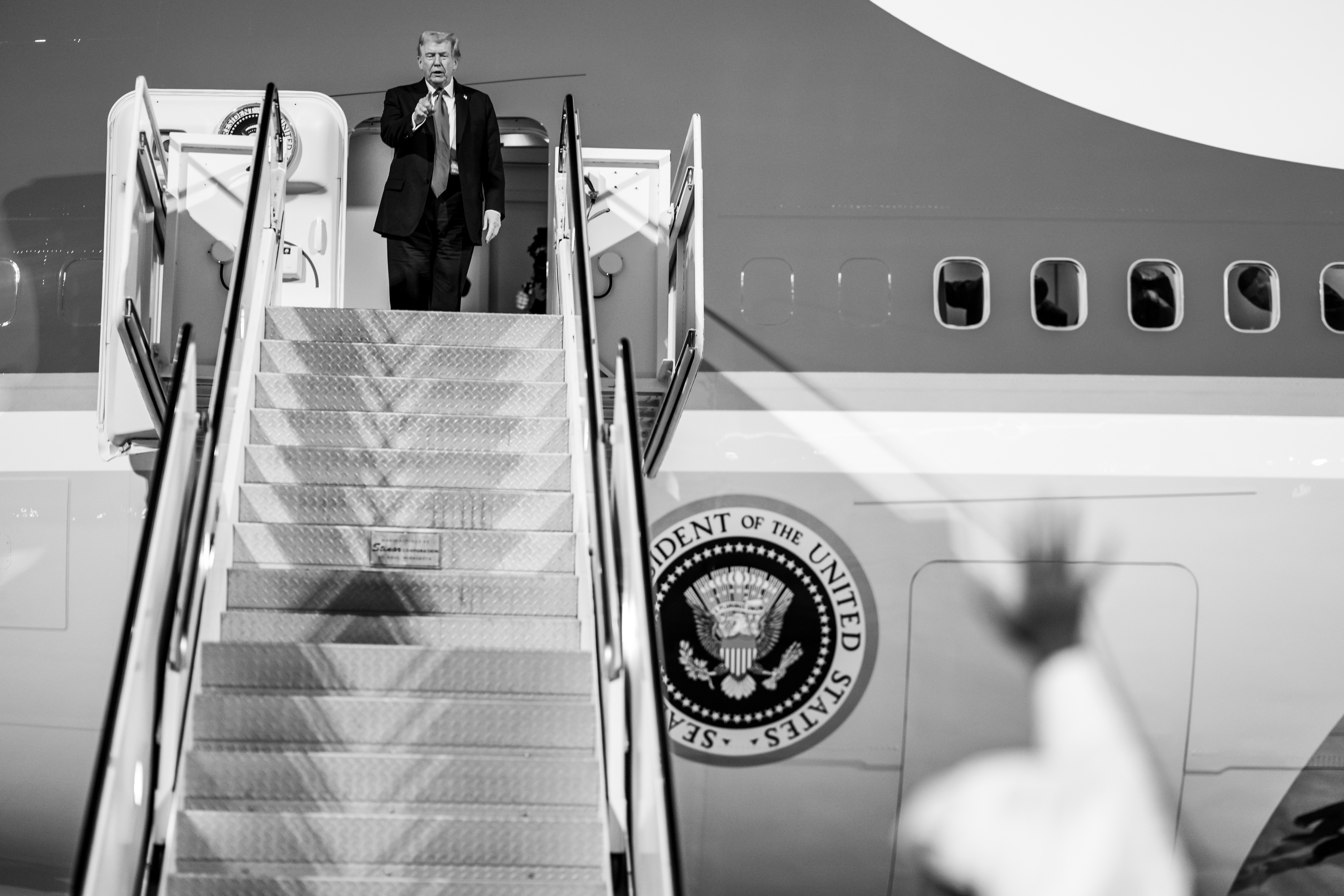 President Donald Trump participates in an arrival ceremony with ...