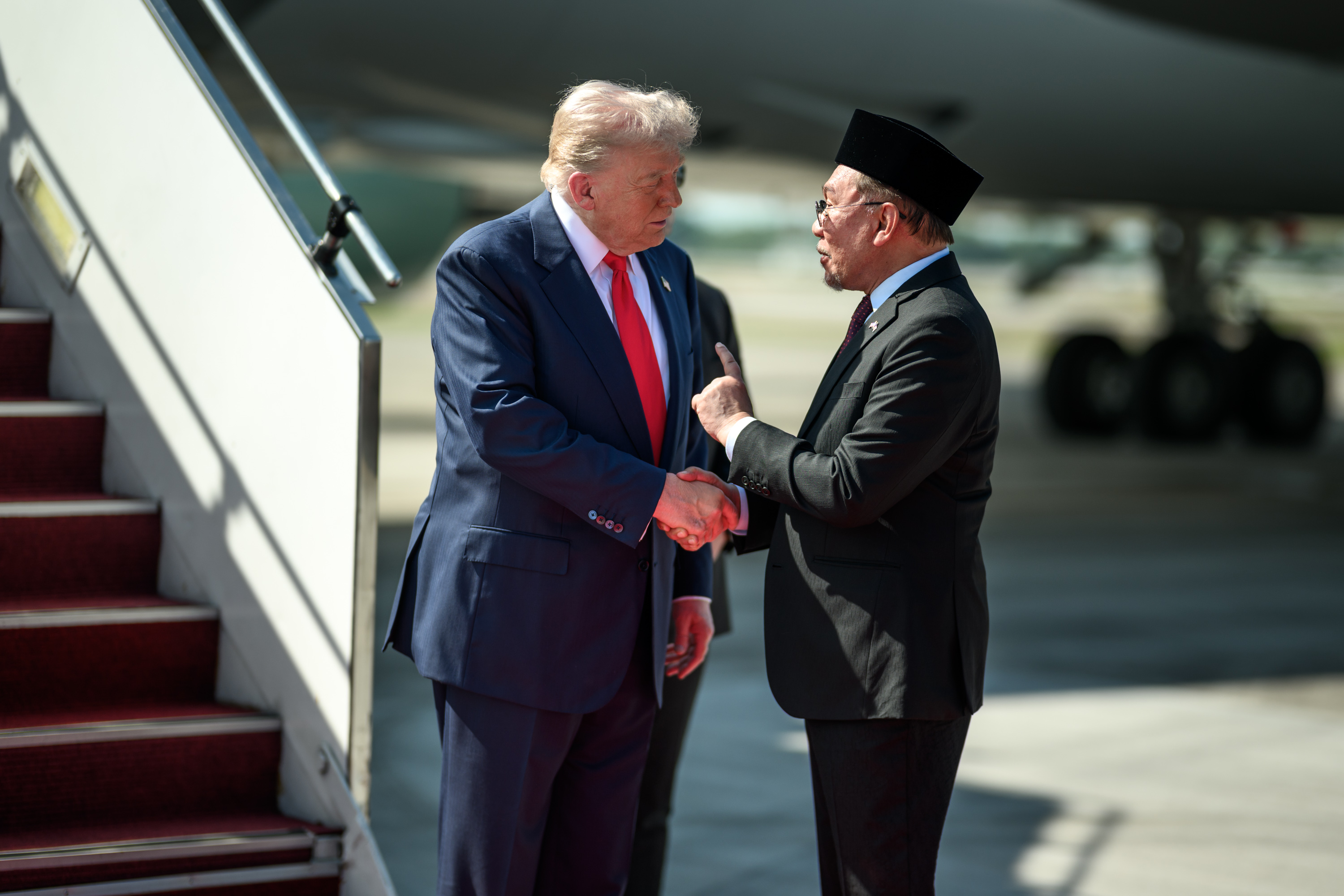 President Donald Trump participates in an arrival ceremony with ...