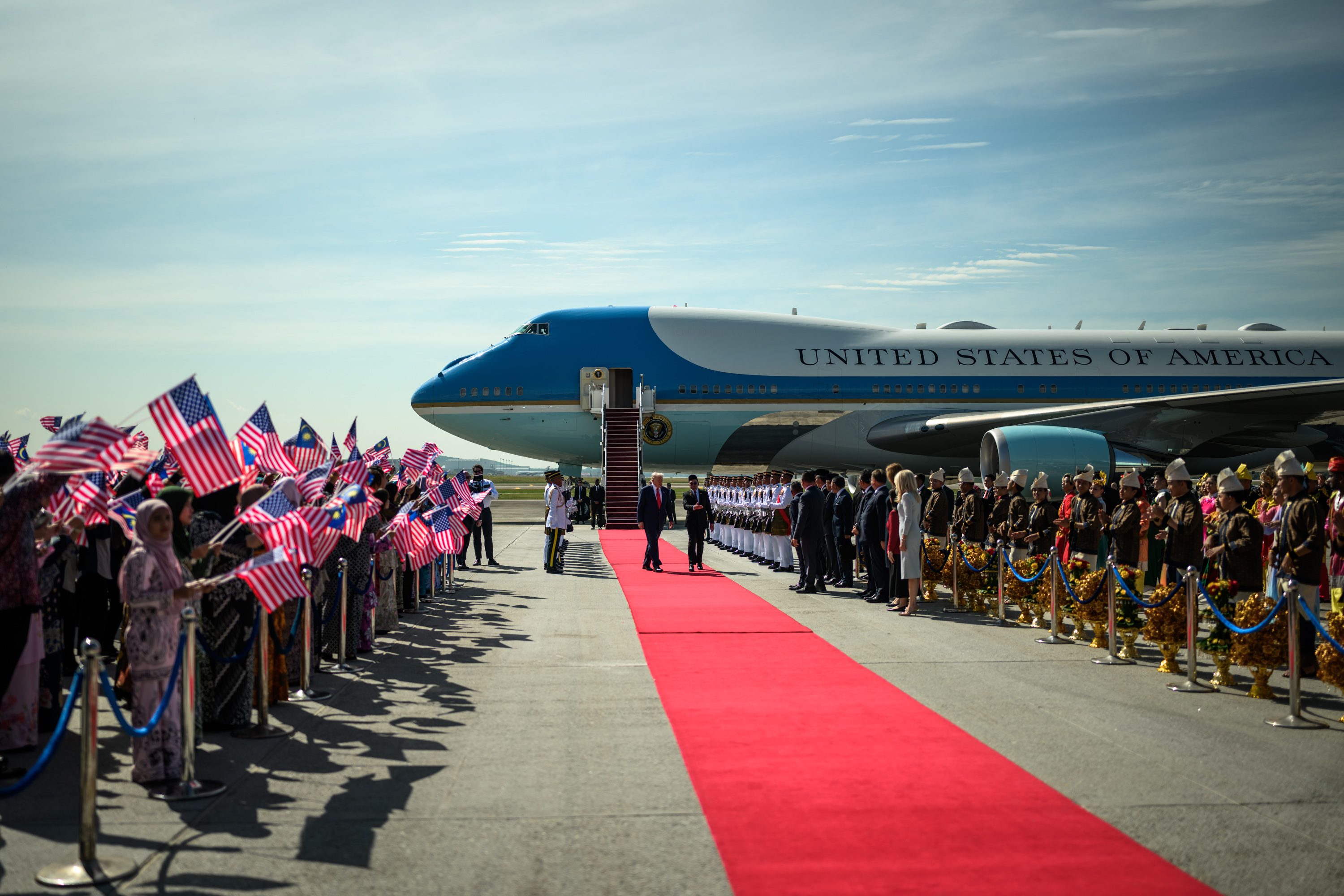 President Donald Trump participates in an arrival ceremony with ...