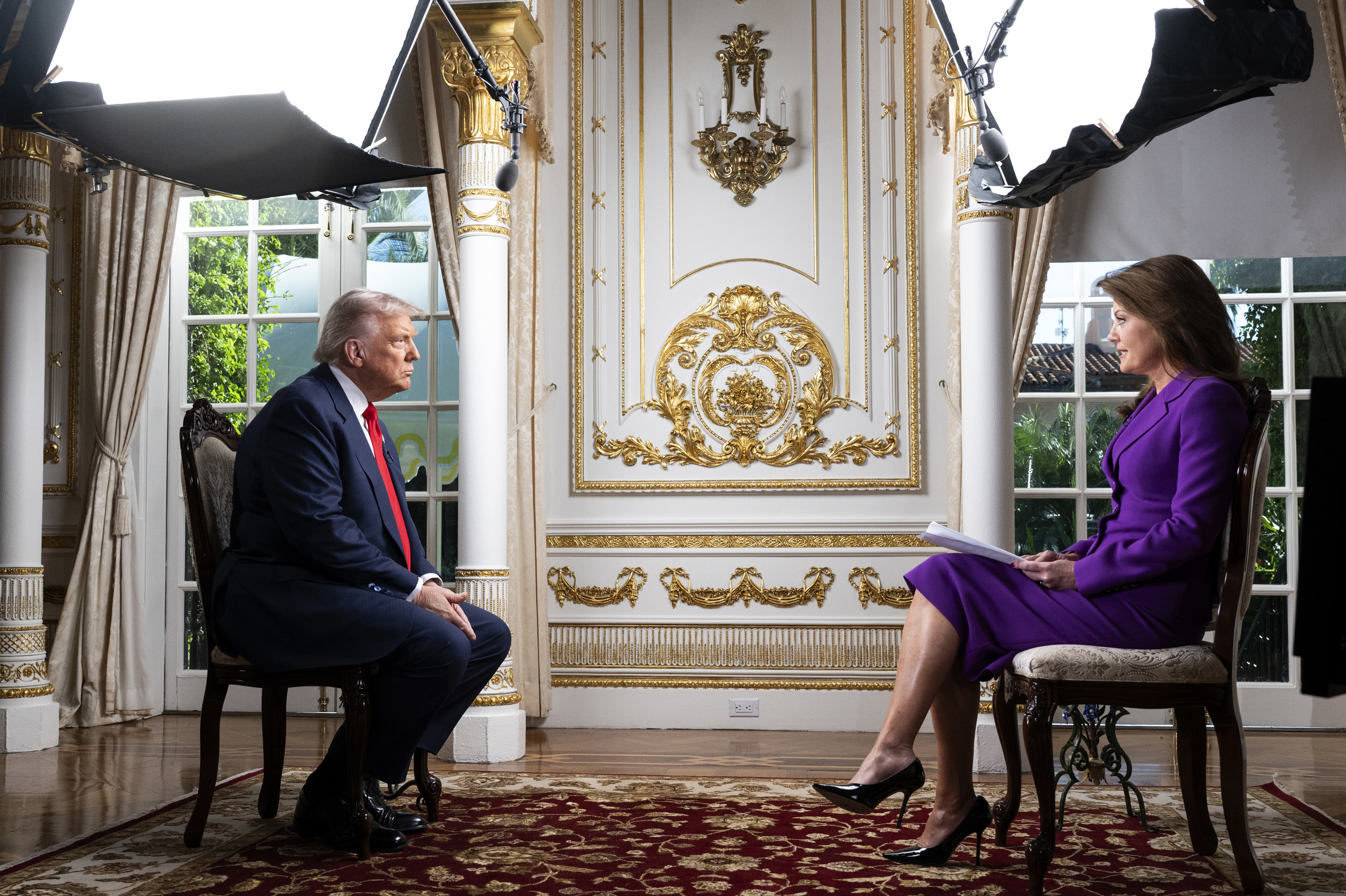 President Donald Trump participates in a “60 Minutes” interview with ...