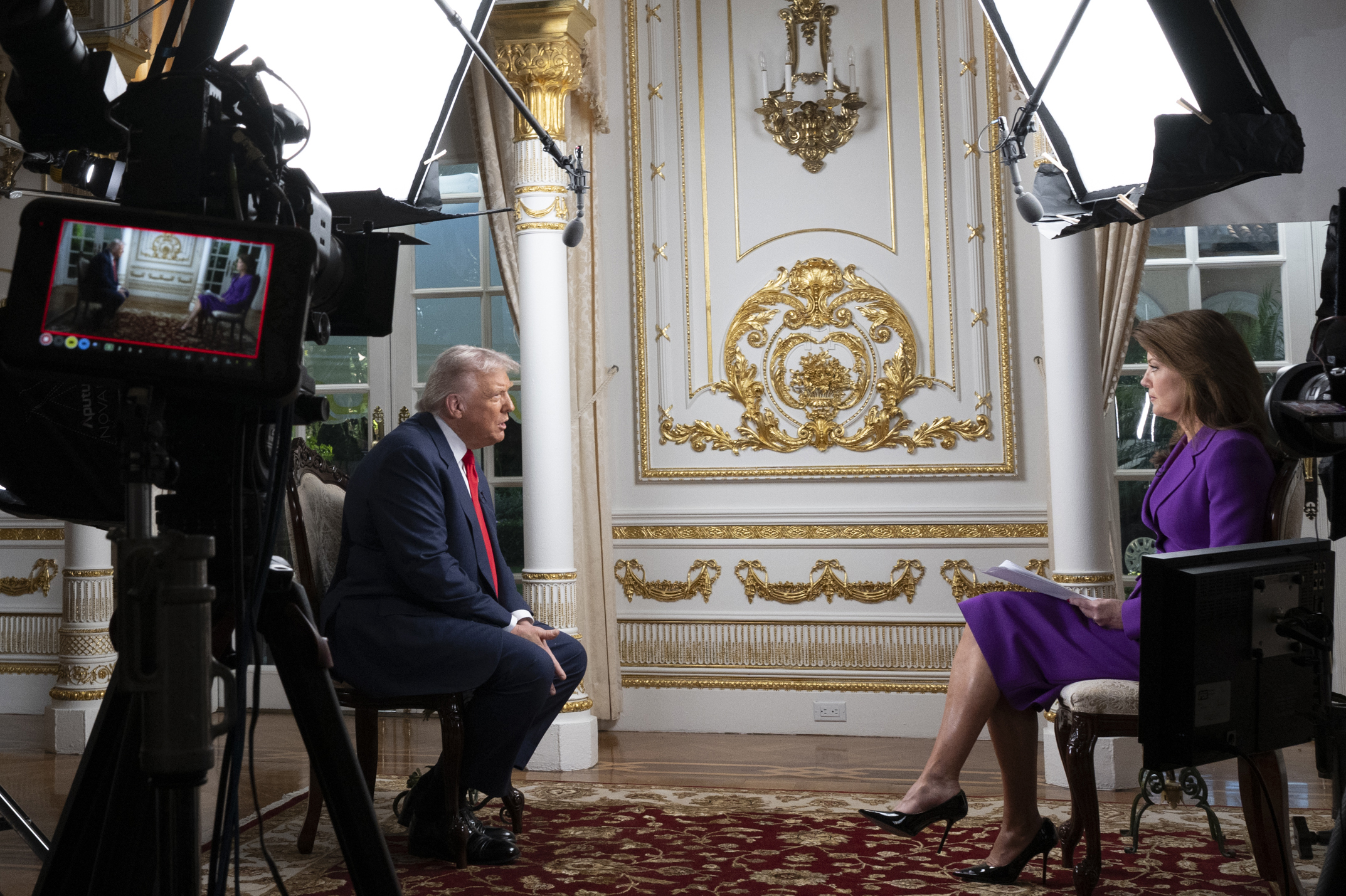 President Donald Trump participates in a “60 Minutes” interview with ...