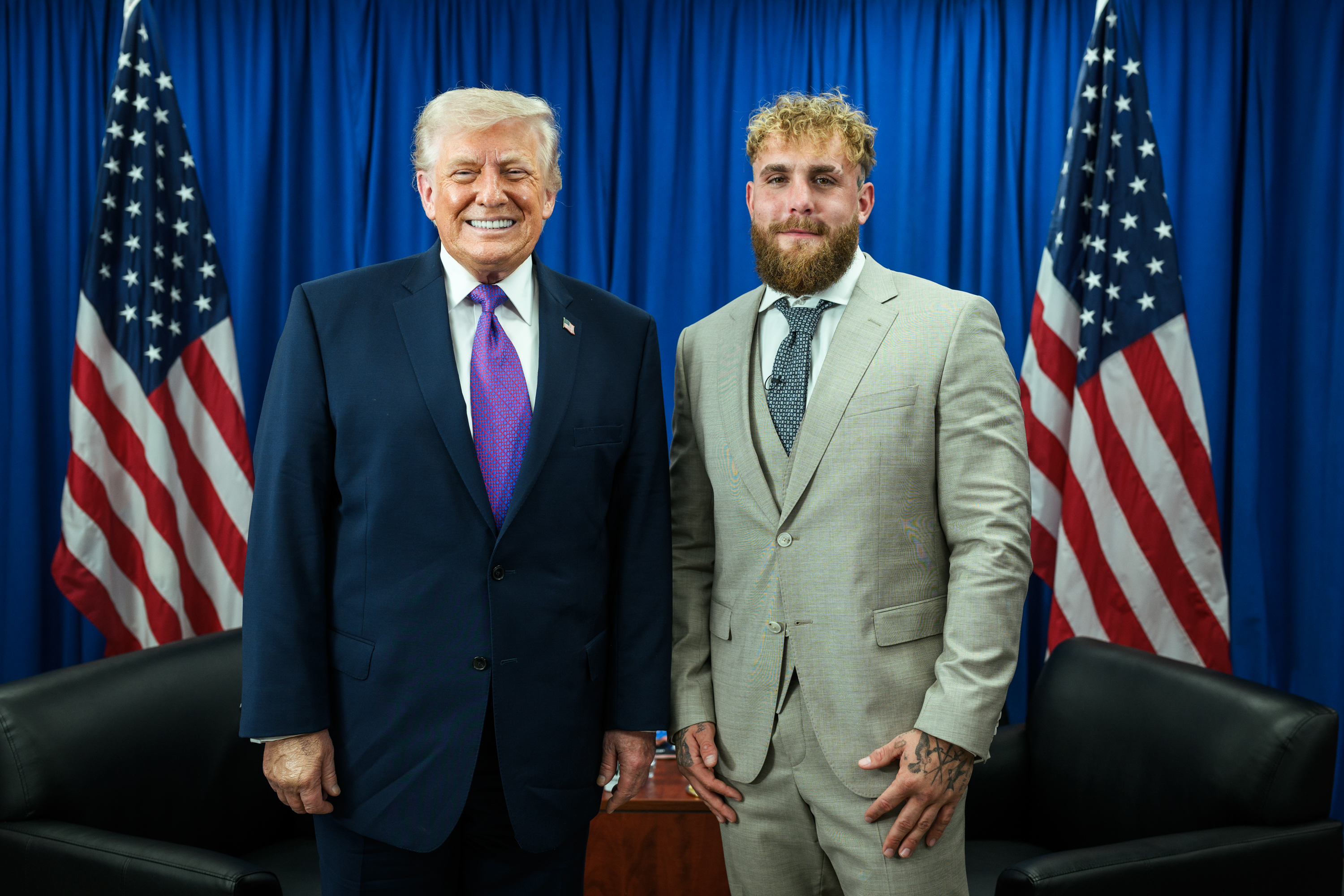 President Donald J. Trump participates in an interview with podcaster ...